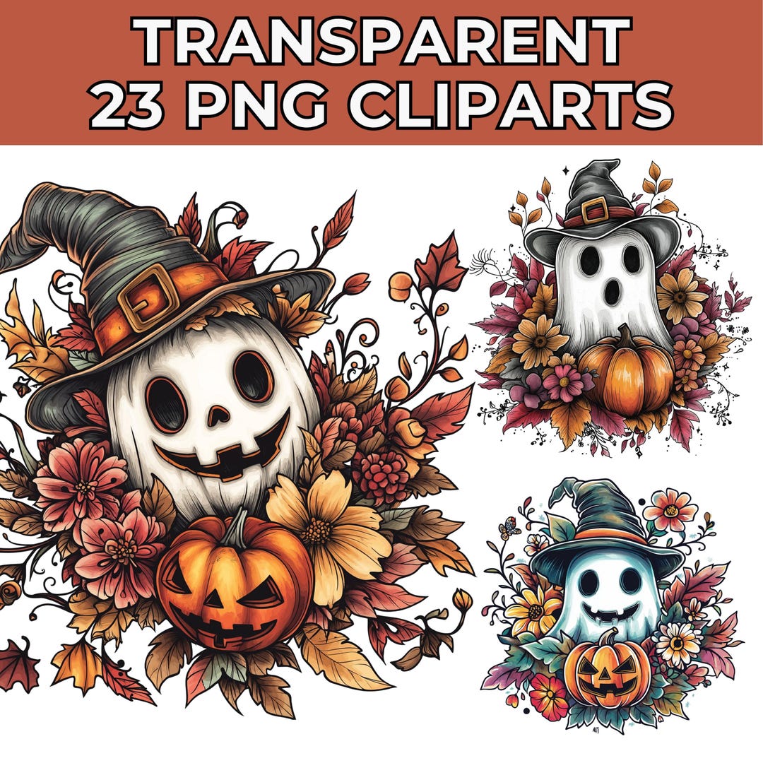 23 Watercolor Cute Ghost Clipart, PNG Halloween Clipart Bundle, Cute ...
