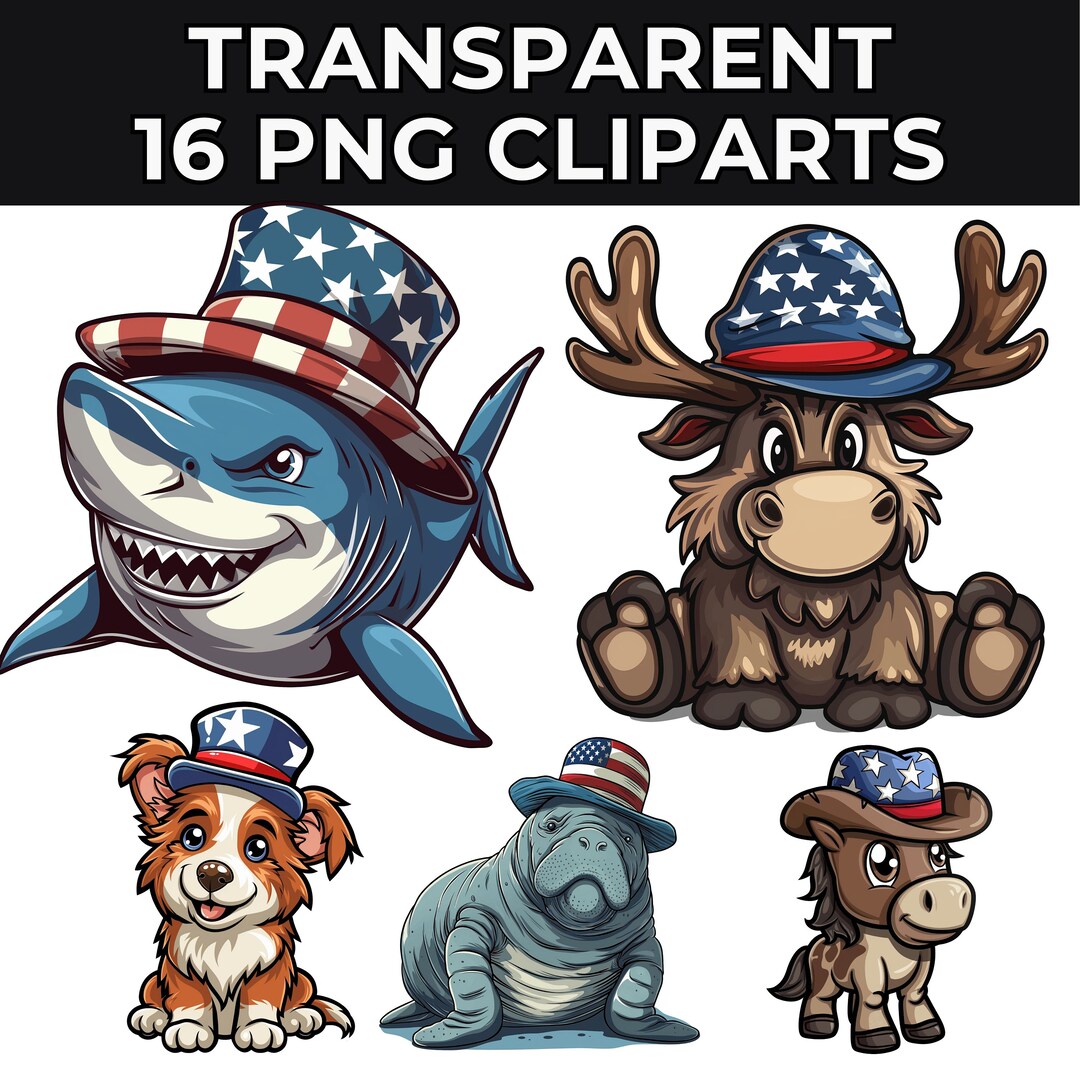 4th of July Animals Clipart: Patriotic PNG Images for DIY Crafts - Etsy