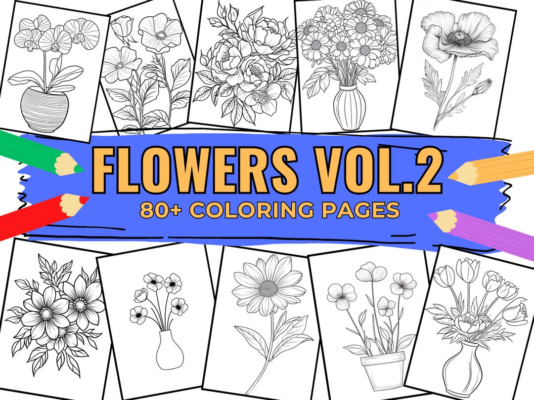 80 Elegant Flower Coloring Pages: Greyscale Art (PNG Download) - Etsy