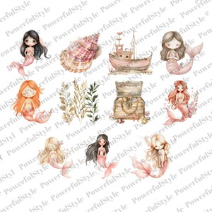 Mermaid Clipart Watercolor Cute Mermaid PNG Under the Sea Ocean Animals ...