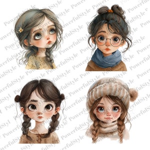 Watercolor Cute Girls Clipart | Toddler Girl, Schoolgirl, Cute Girl ...