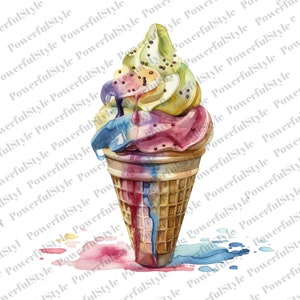35 Watercolor Ice Cream Clipart | Summer Clipart Ice Cream Scoop & Cone ...
