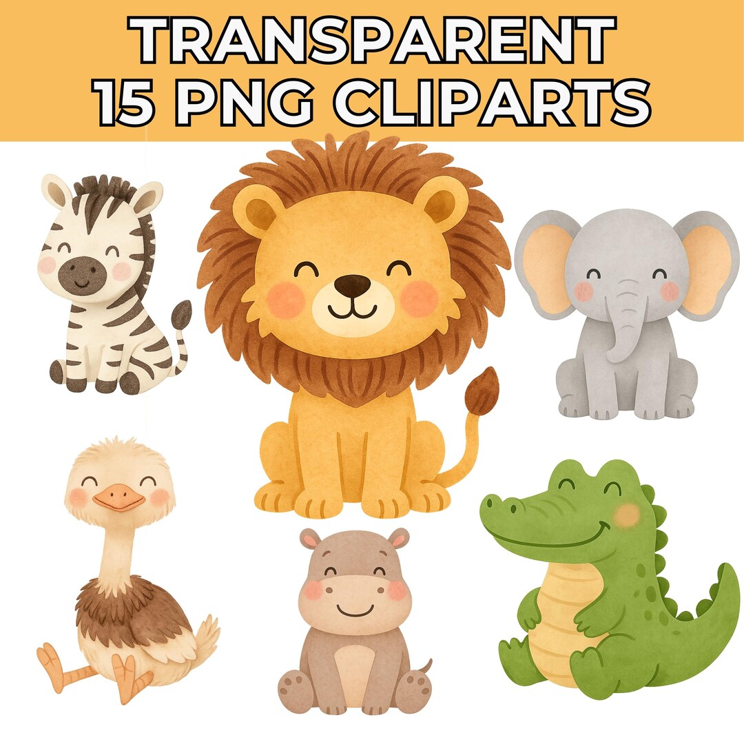 15 Safari Animals Clipart, Lion, Giraffe, Nursery Art, Jungle Animals ...