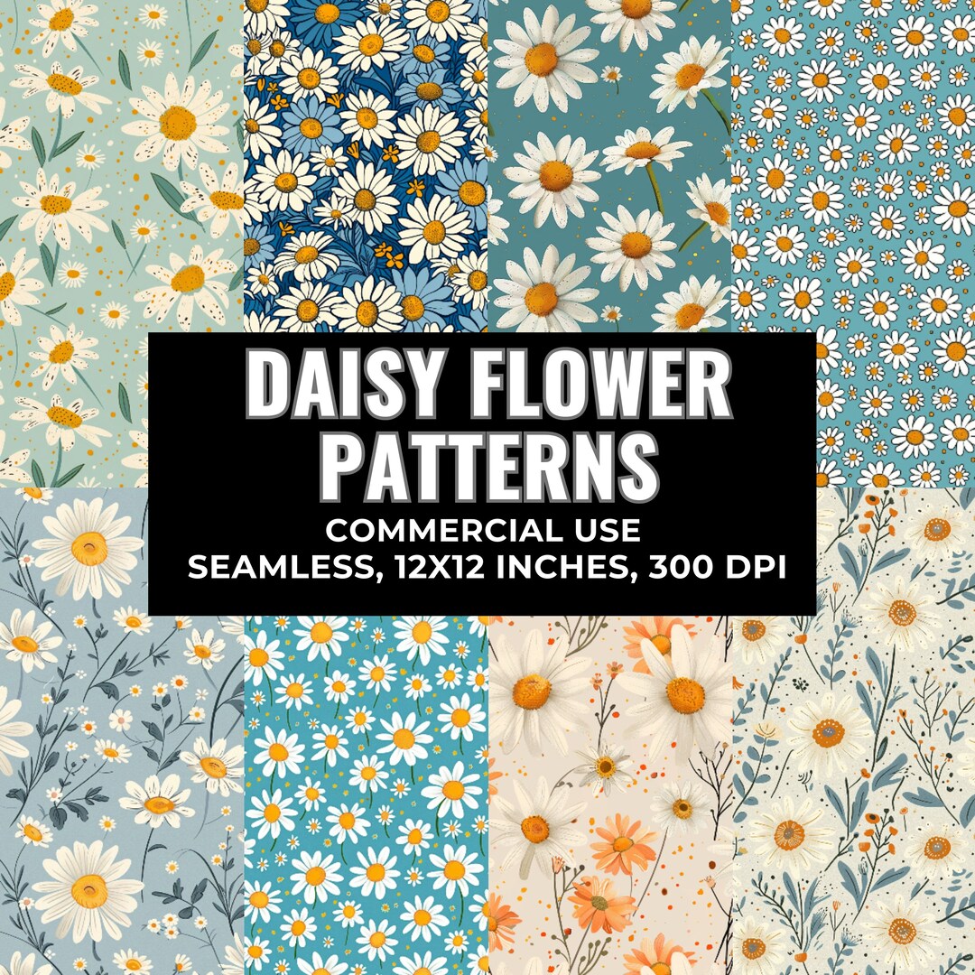 Summer Floral Digital Paper, Watercolor Daisy Greenery Floral Seamless ...