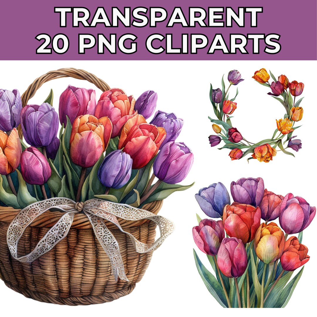 Watercolor Tulips Clipart | Spring Floral Bouquet | Wedding Clipart ...
