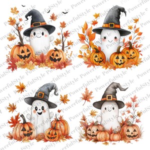 15 Watercolor Cute Ghost Clipart, PNG Halloween Clipart Bundle, Cute ...