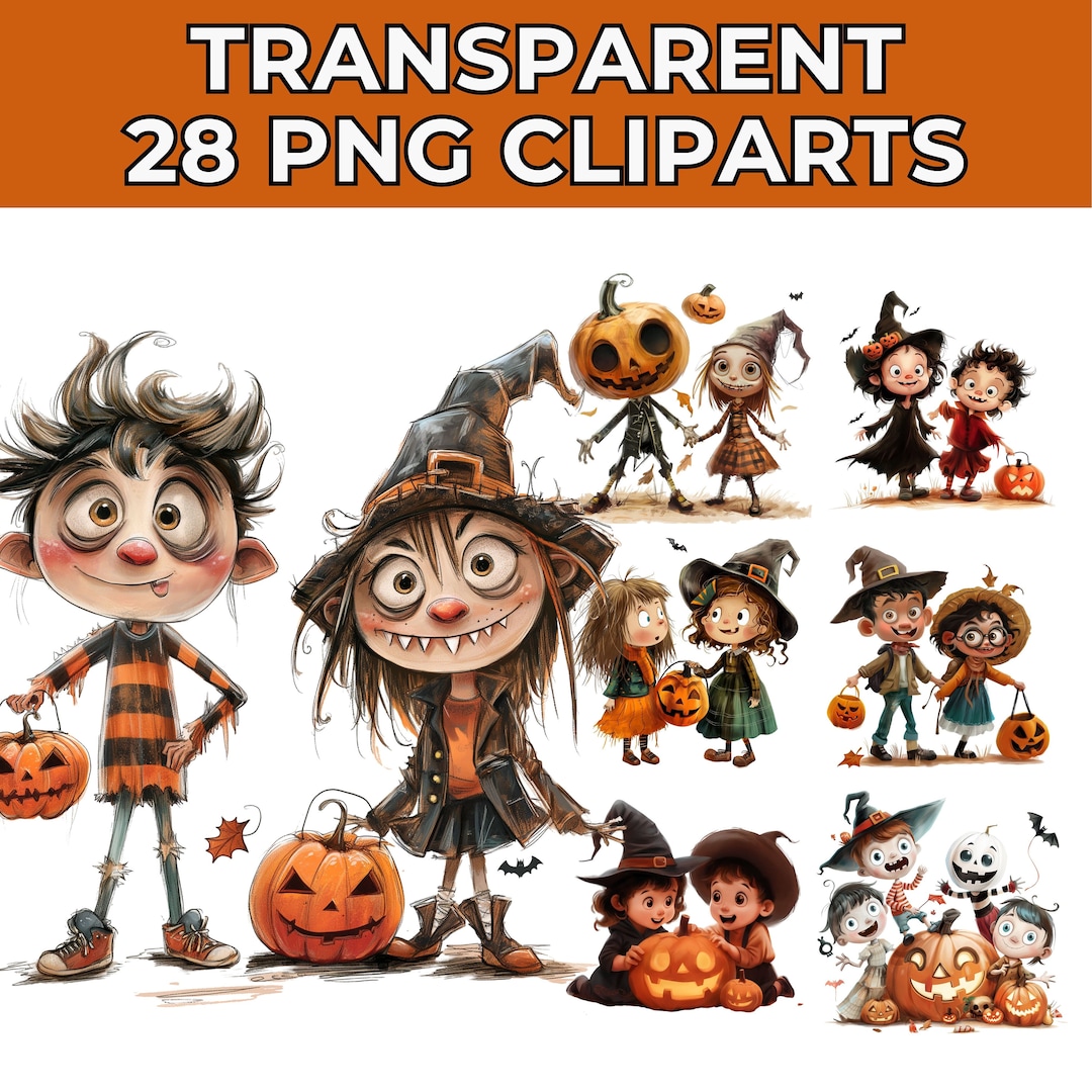 28 Kids Quirky Halloween Clip Art Bundle, Ghost Witch Pumpkin Skull ...