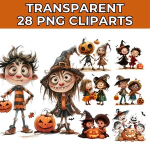 28 Kids Quirky Halloween Clip Art Bundle, Ghost Witch Pumpkin Skull ...