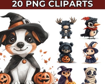 Watercolor Halloween Farm Animals Collection Clipart 57 PNG Halloween ...