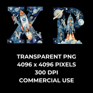 Watercolor Space Alphabet A-Z Clipart Bundle | Space, Astronaut, and ...