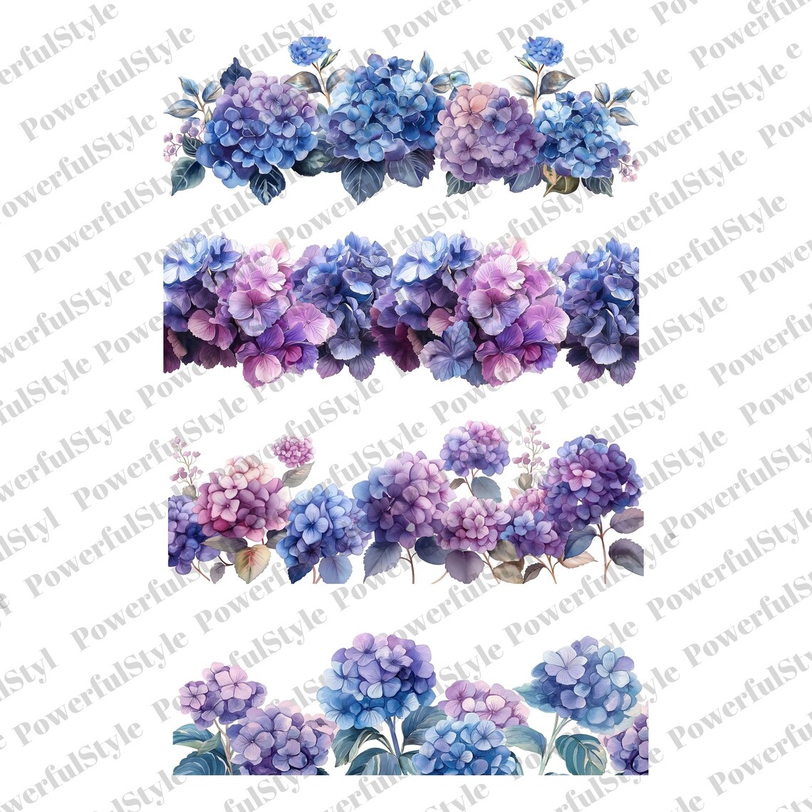 Hydrangeas Borders Watercolor Clipart - Floral Clipart for Sublimation ...