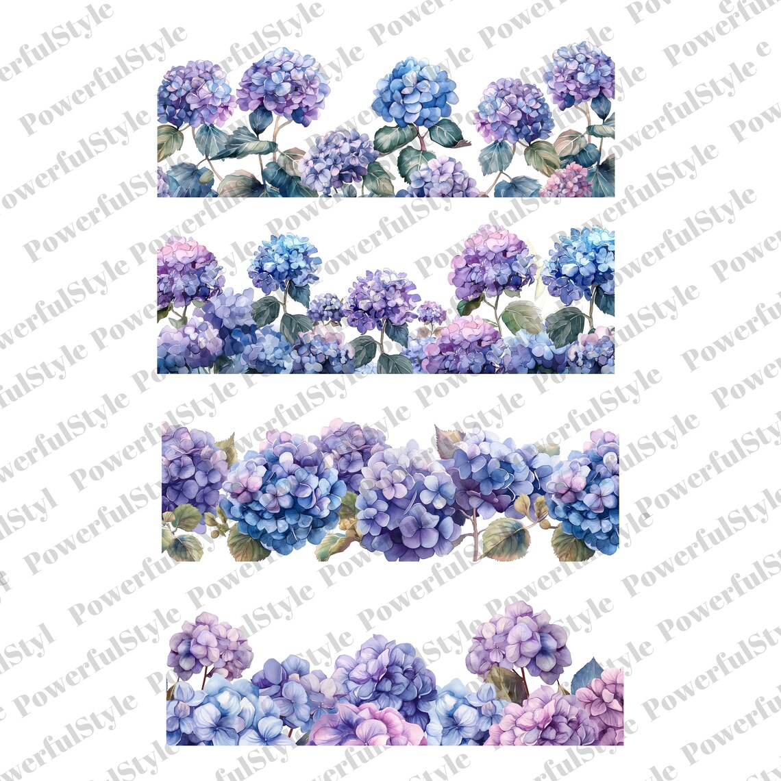 Hydrangeas Borders Watercolor Clipart - Floral Clipart for Sublimation ...