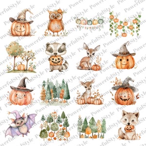 48 Halloween Woodland Clipart Bundle, Cute Autumn Woodland Animals ...