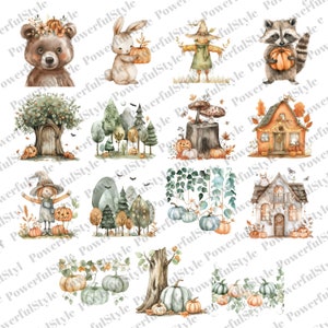 48 Halloween Woodland Clipart Bundle, Cute Autumn Woodland Animals ...