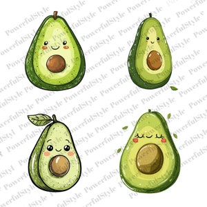 16 Cute Avocado Watercolor, Romantic Avocado PNG, Kawaii Clipart ...
