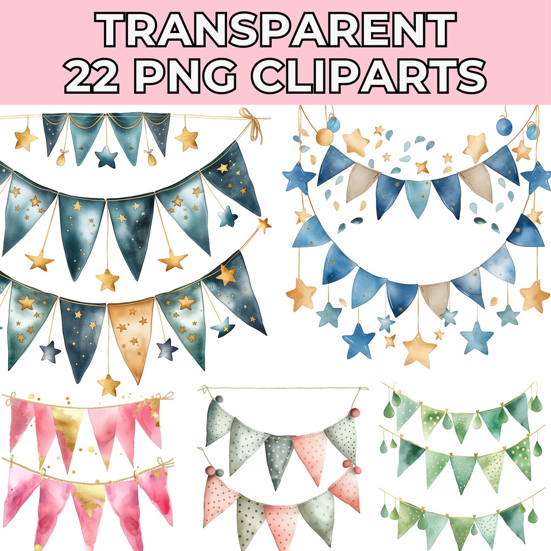 Party Bunting Clipart, Elegant Golden Garland Printable Watercolor ...