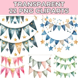 Party Bunting Clipart, Elegant Golden Garland Printable Watercolor ...