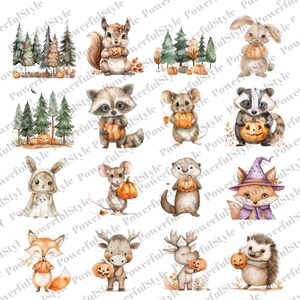 48 Halloween Woodland Clipart Bundle, Cute Autumn Woodland Animals ...