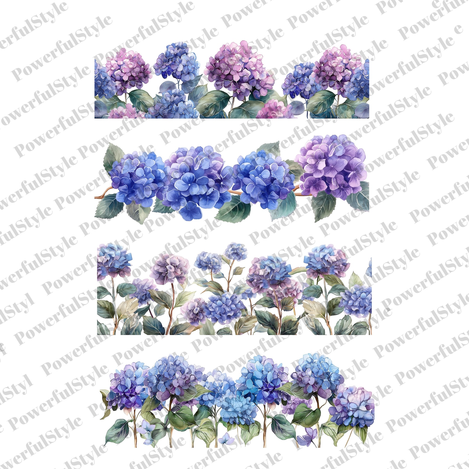 Hydrangeas Borders Watercolor Clipart - Floral Clipart for Sublimation ...