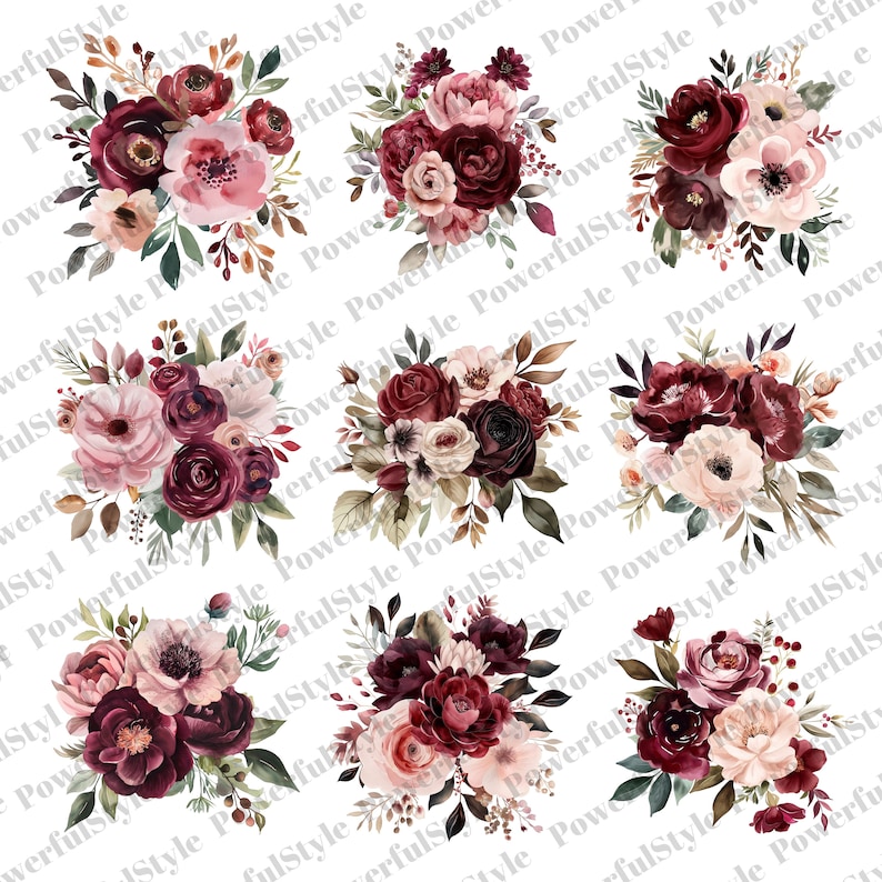 Watercolor Blush and Burgundy Floral Clipart | Fall Clipart | Free ...