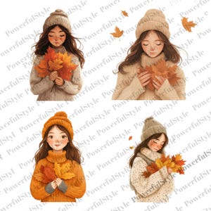 Watercolor Autumn Girl Clipart: Kawaii Chibi PNG Downloads - Etsy
