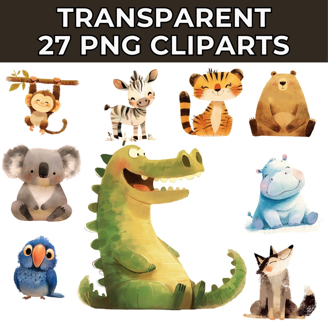 Watercolor Nursery Animal Clipart Bundle for Baby Shower Invites Cute ...