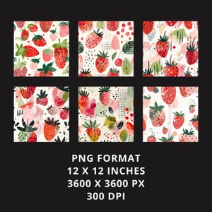 Strawberry Themed Digital Papers, Seamless Digital Paper Pack for ...