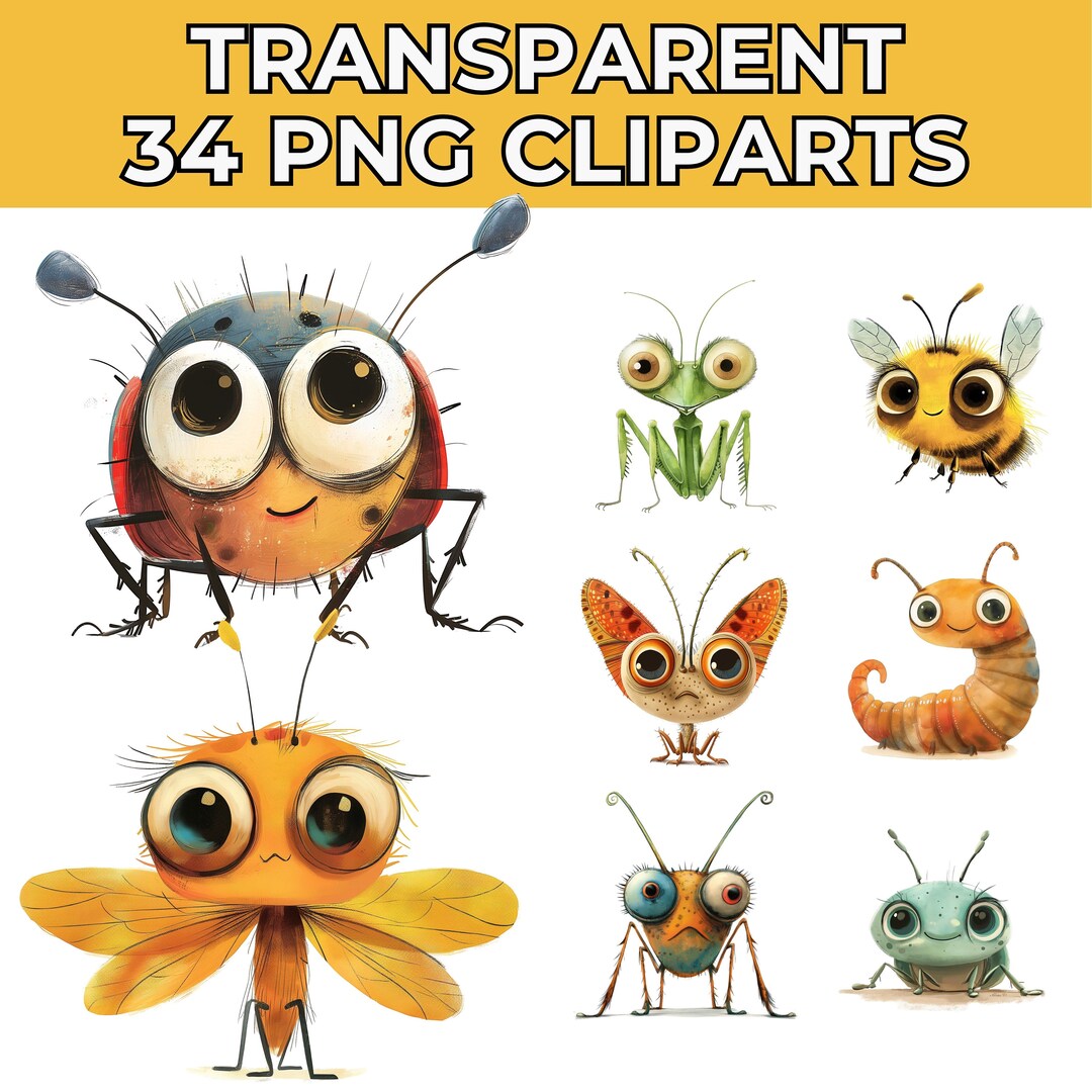 34 Funny Insects Clipart Bundle | Cute Caricature Animal Pngs ...