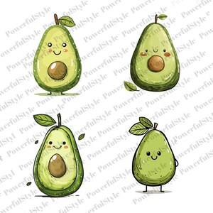 16 Cute Avocado Watercolor, Romantic Avocado PNG, Kawaii Clipart ...