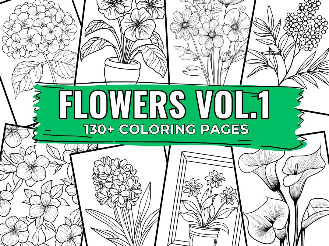 Elegant Flower Coloring Pages: Greyscale Art for Adults & Kids (PNG ...