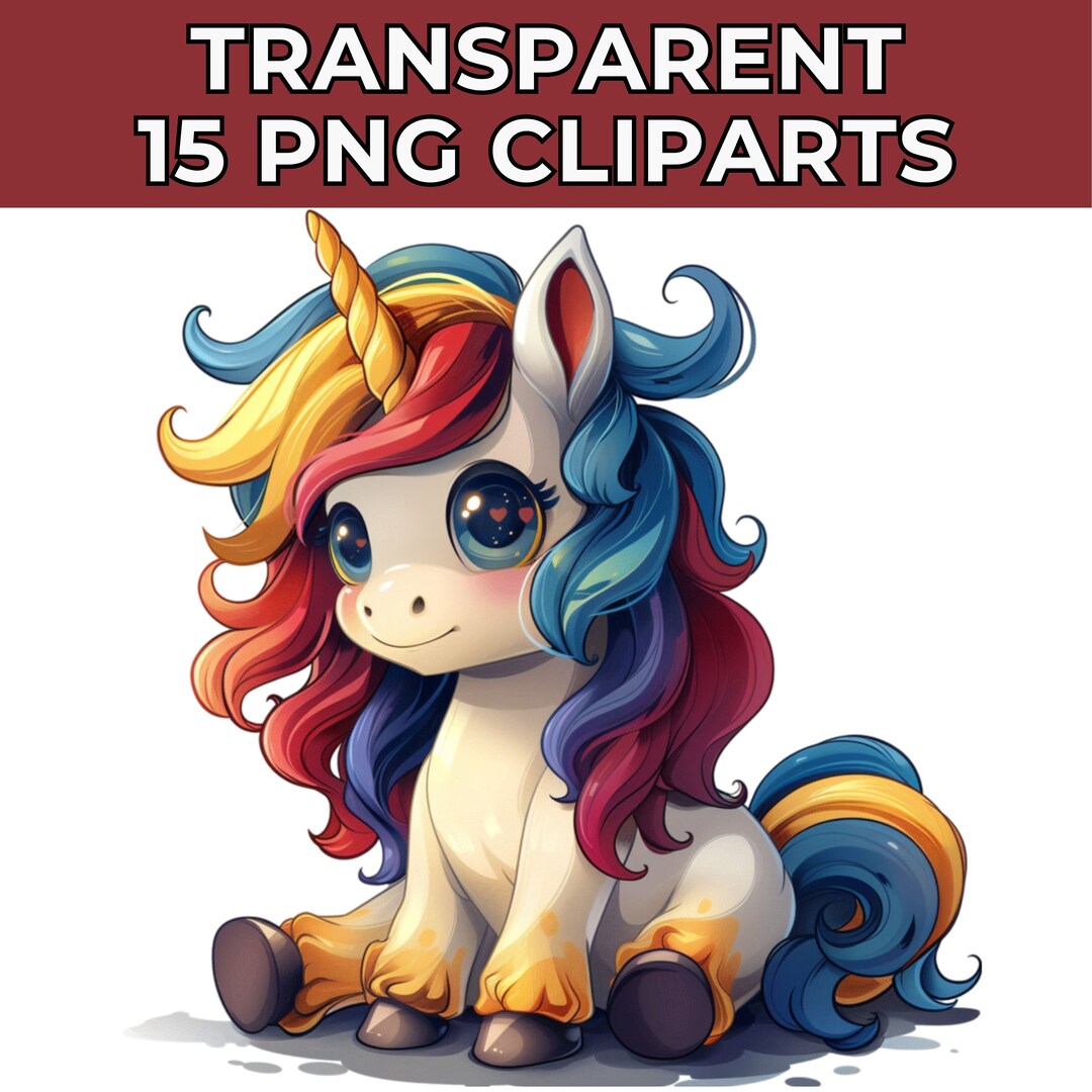 Adorable Baby Unicorn Watercolor Clipart, Cute Unicorn PNG, Rainbow ...