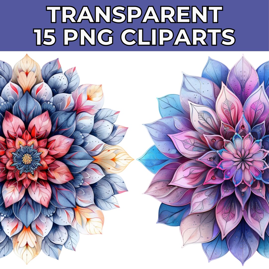 15 Vivid Mandala Clip Arts | 300 DPI PNG | Transparent Background ...