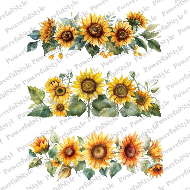 Sunflower Borders Clipart, Watercolor Sunflower Frame Clipart for ...