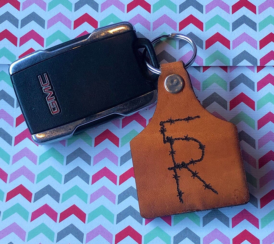 YOUR BRAND Leather Ear Tag Keychain Personalized With Your - Etsy
