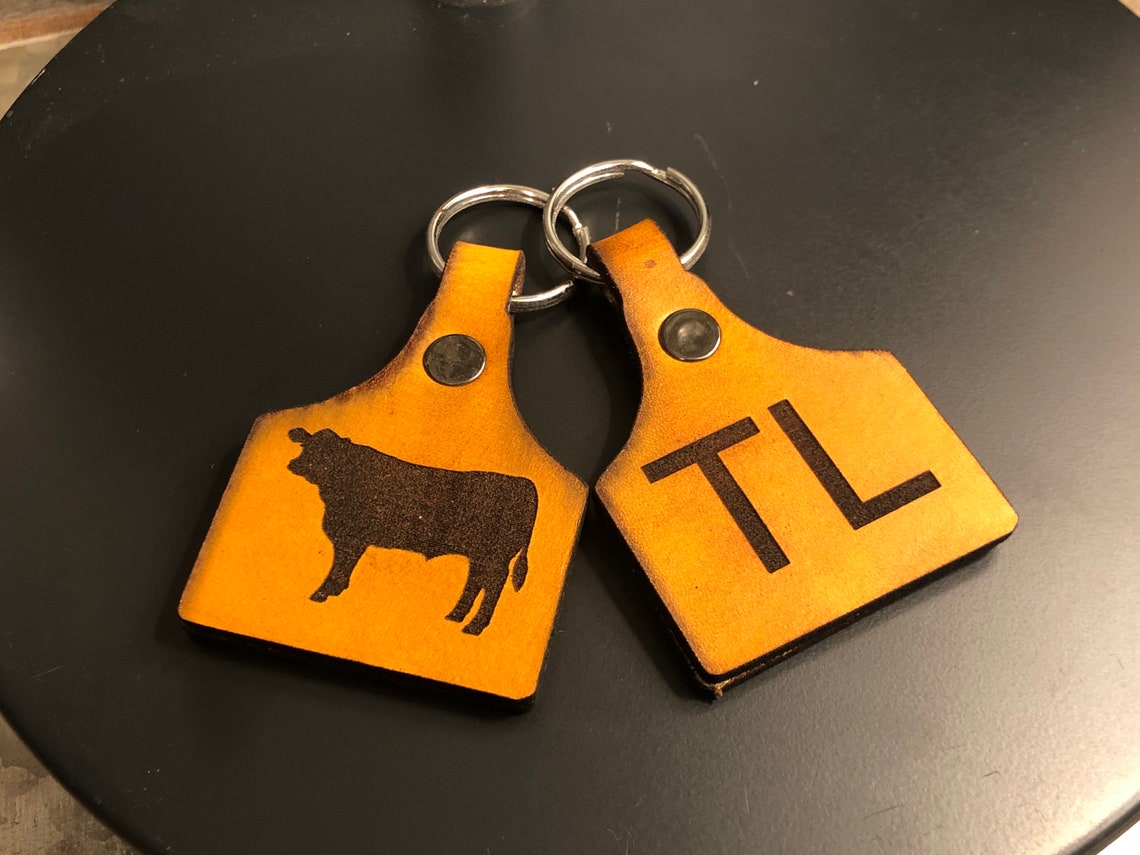 YOUR BRAND Leather Ear Tag Keychain Personalized With Your - Etsy