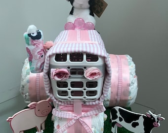 Tractor Diaper Cake Farm Themed Baby Shower Barnyard Baby Shower ...
