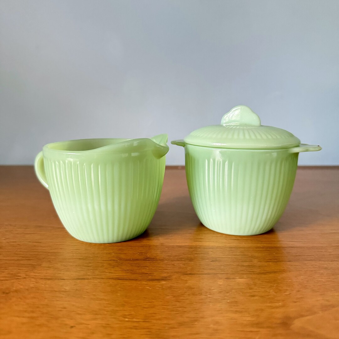 Mid-century Fire King Jadeite Jane Ray Cream & Sugar Set // Mid-century ...