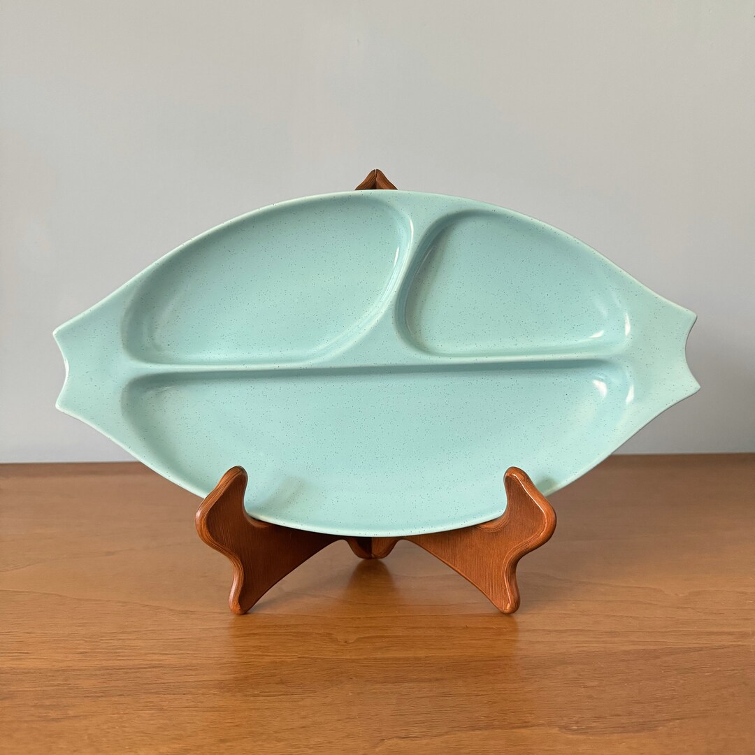 Mid-century Metlox Vernonware Heavenly Days Aqua Blue Relish Serving ...