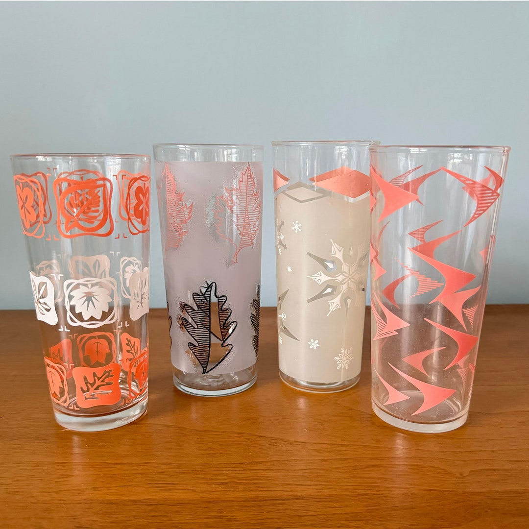Set of 4 Various Mid-century Pink Drinking Tumblers // Mid-century ...