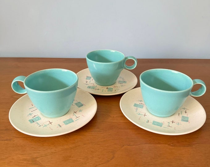 Set of 3 Mid-century Metlox Vernonware Heavenly Days Cups & Saucers ...