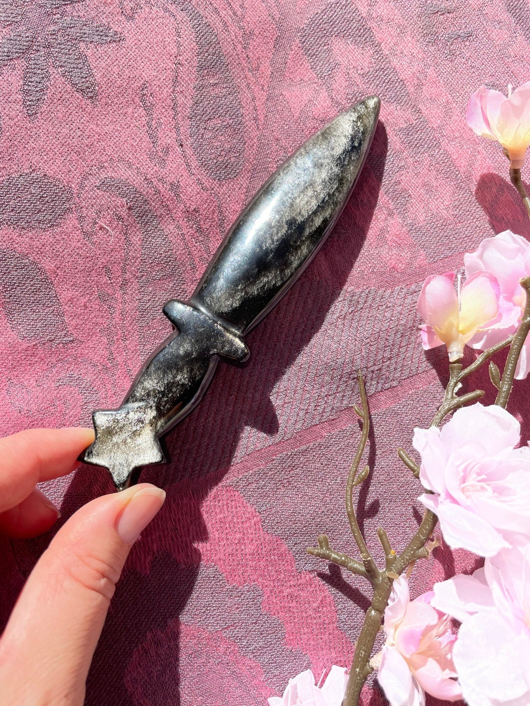 Silver Sheen Black Obsidian Knife / Decorative Crystal Sword / Gemstone ...