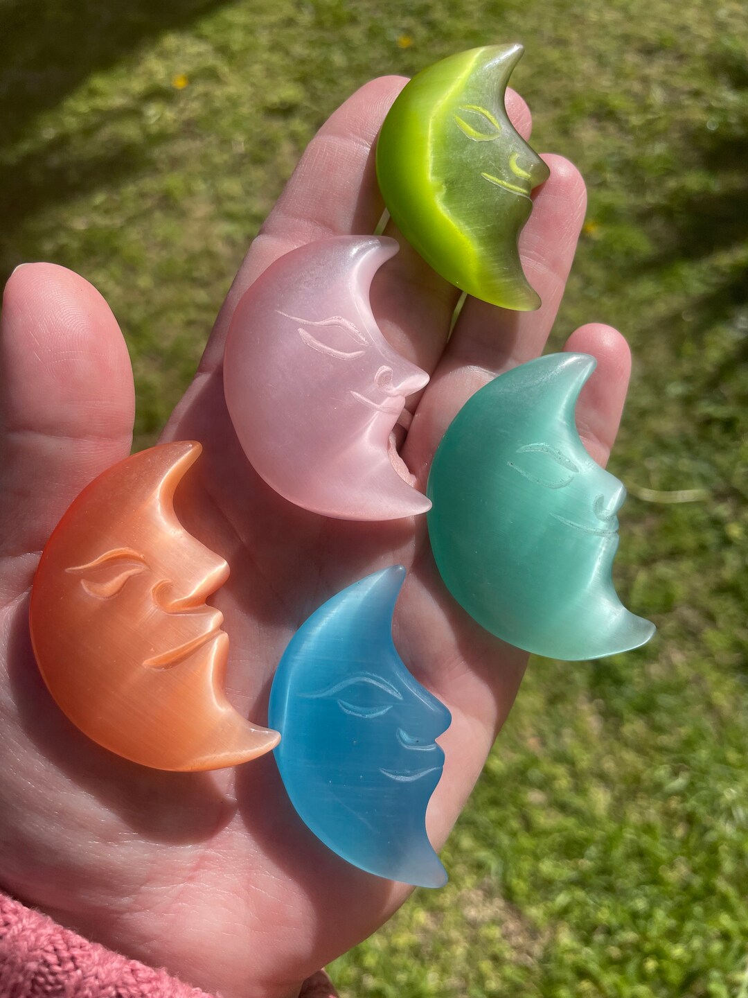 Mixed Colour Cat-eye Moon W Face / Rainbow Crescent Crystal Half Moon ...