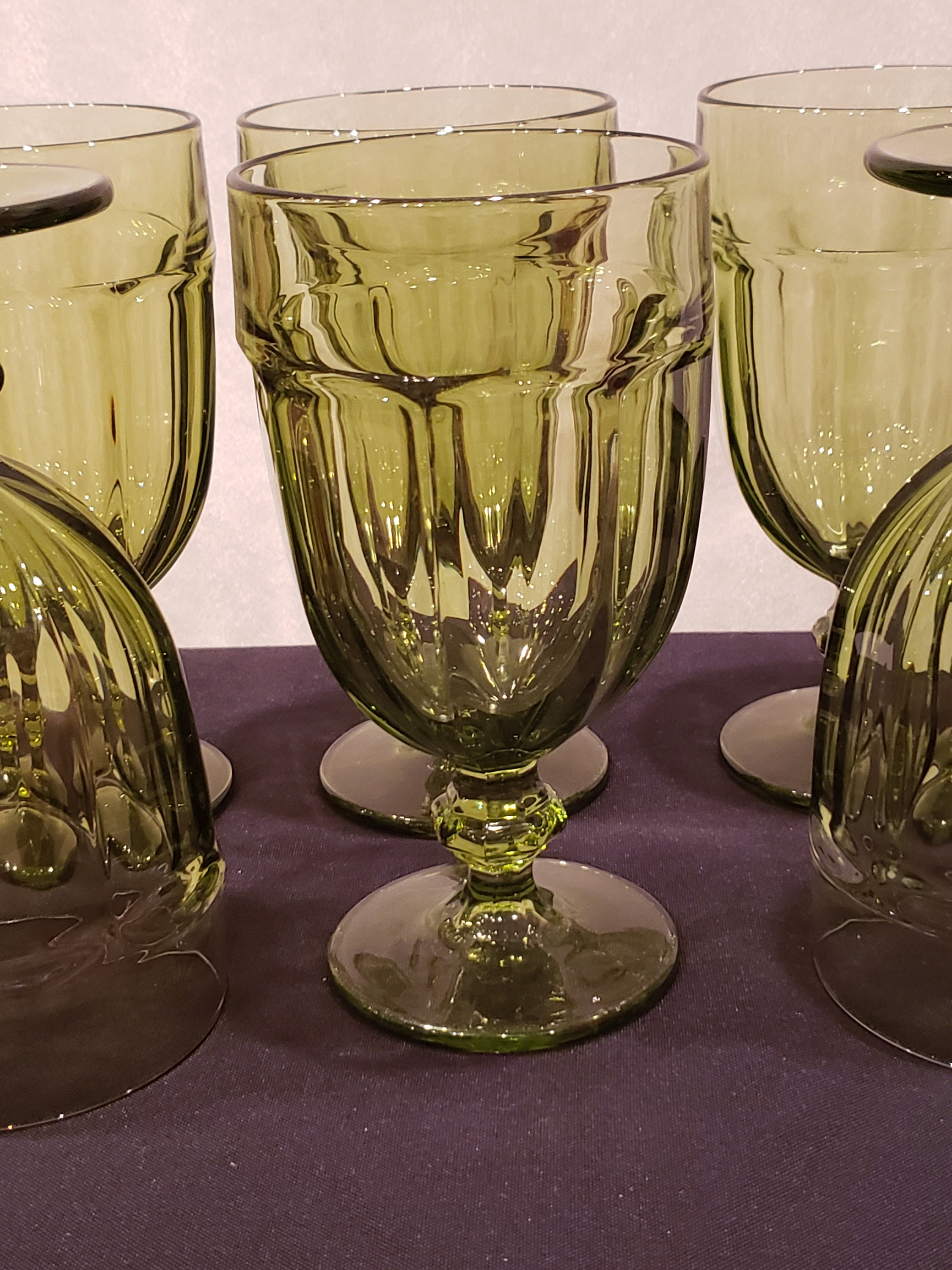 Duratuff Libbey Glass Gibraltar Spanish Green Footed Iced Tea Goblets ...