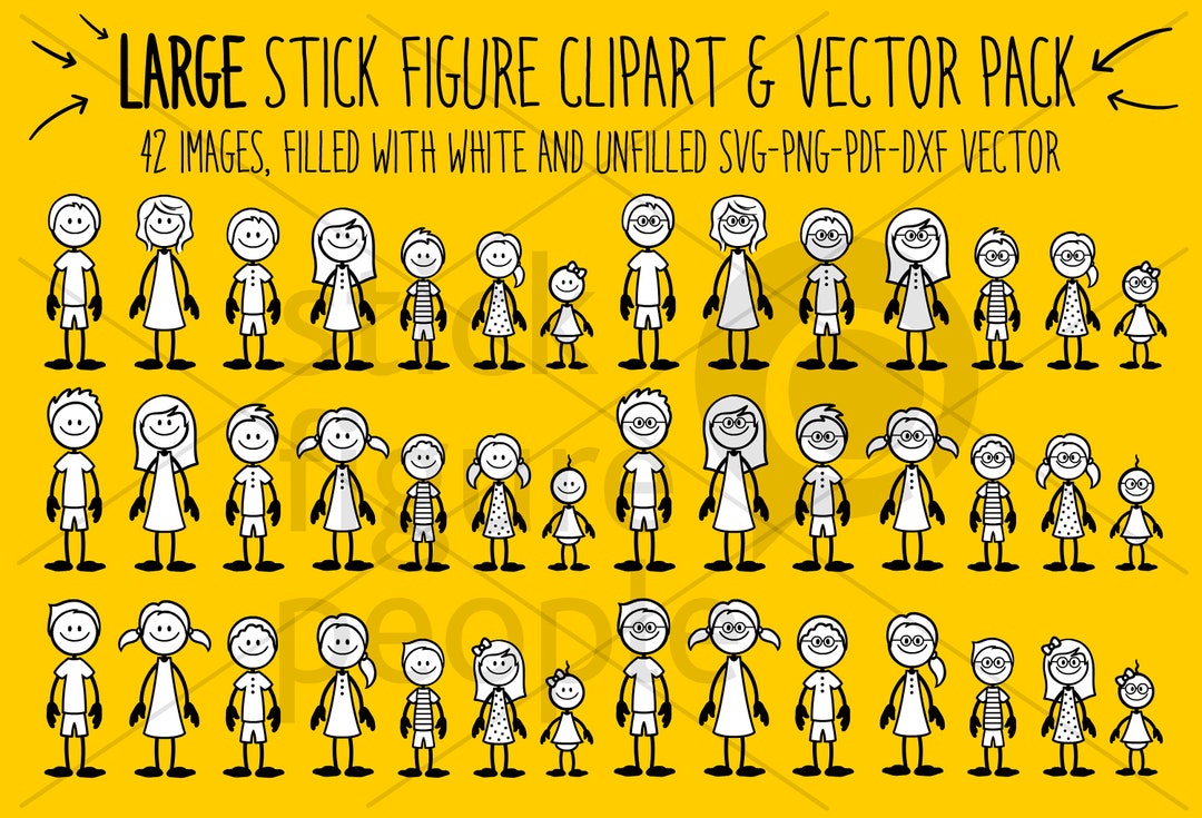 HUGE Pack of Stick Figure Clipart Clip Art Vectors, Stick People Family ...