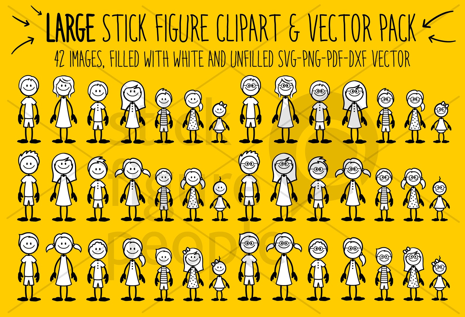 HUGE Pack of Stick Figure Clipart Clip Art Vectors, Stick People Family ...