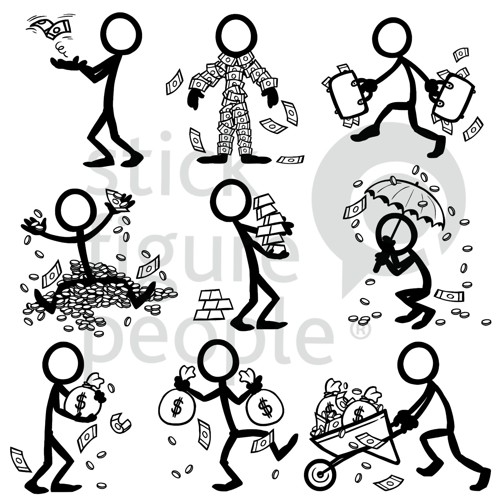 Richesse Stick Figure People Stickfigure argent espèces - Etsy France