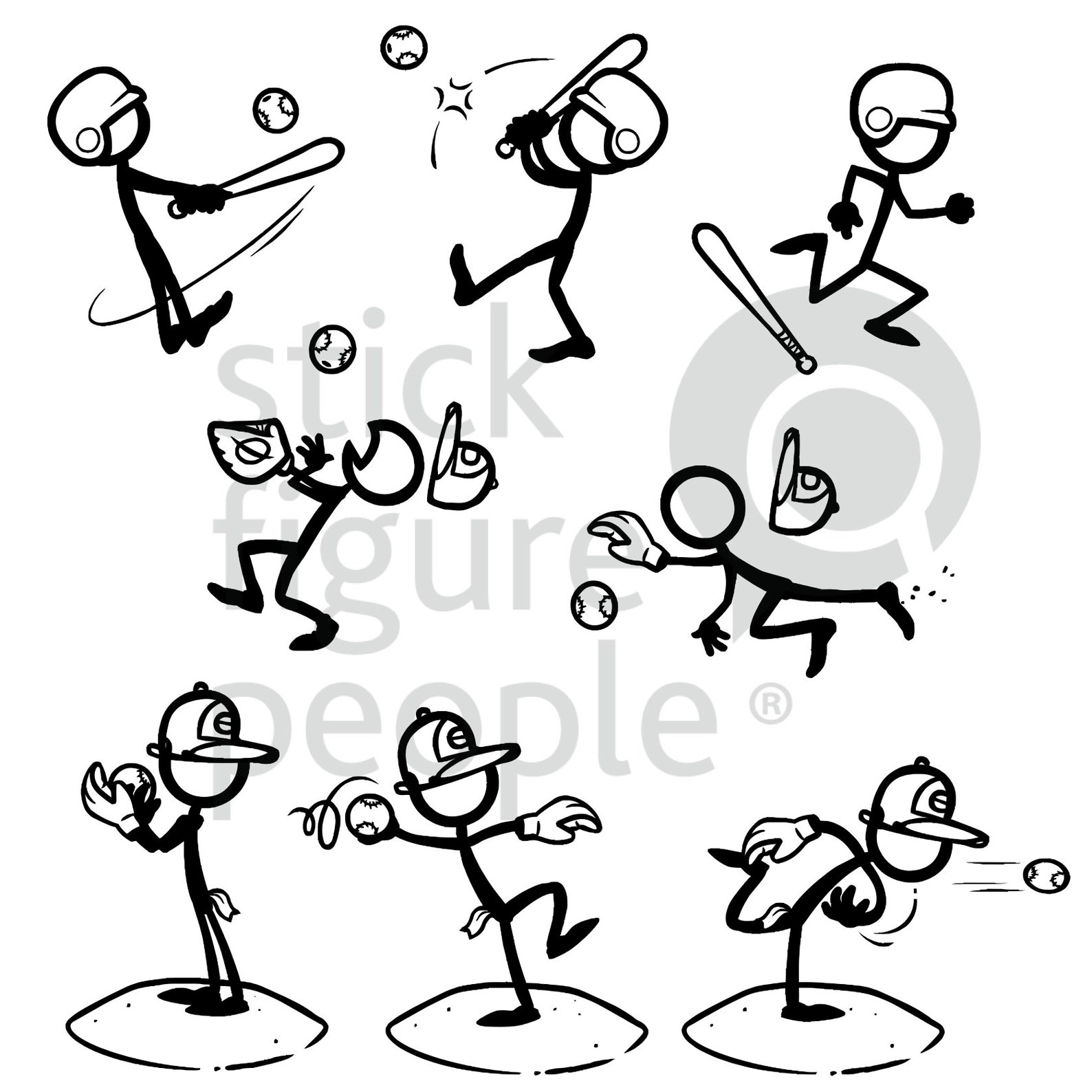 Baseball Softball Stick Figure People, Stickfigure, Stick Man, Stick ...