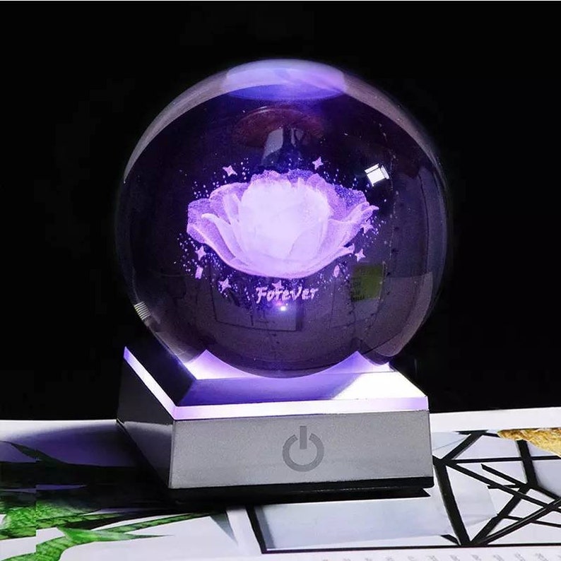 Glowing Forever Rose Crystal Ball with Black or White LED | Etsy