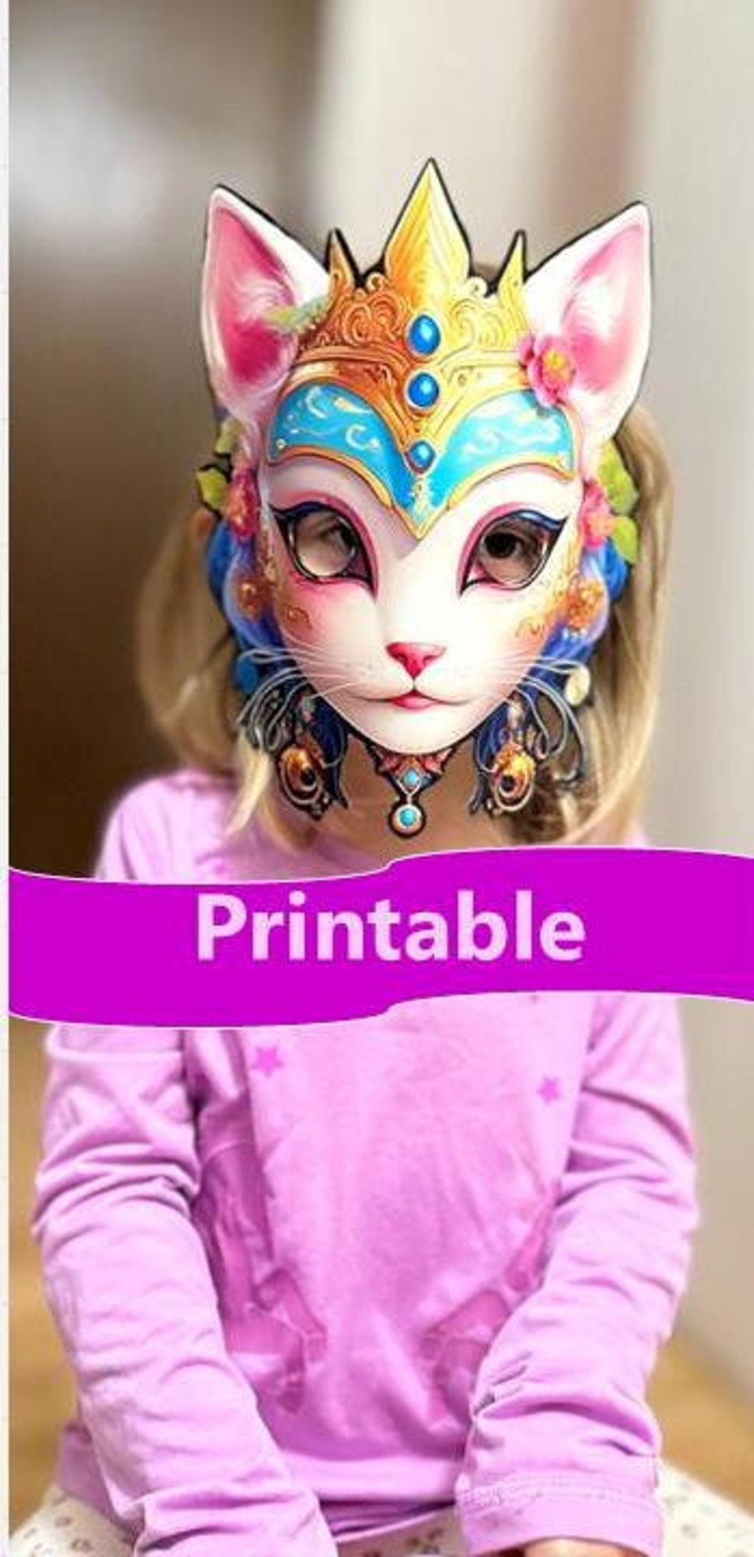 Printable Cat Princess Mask for Kids. DIY Halloween Mask, Fantasy ...