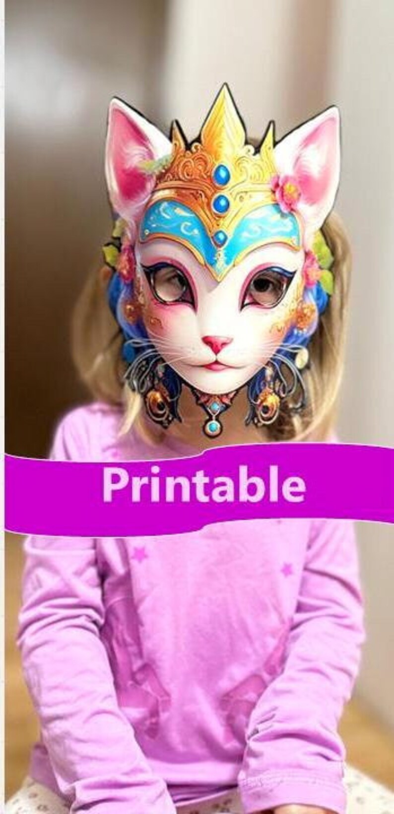 Printable Cat Princess Mask for Kids. DIY Halloween Mask, Fantasy Animal Mask, Masquerade Mask ...